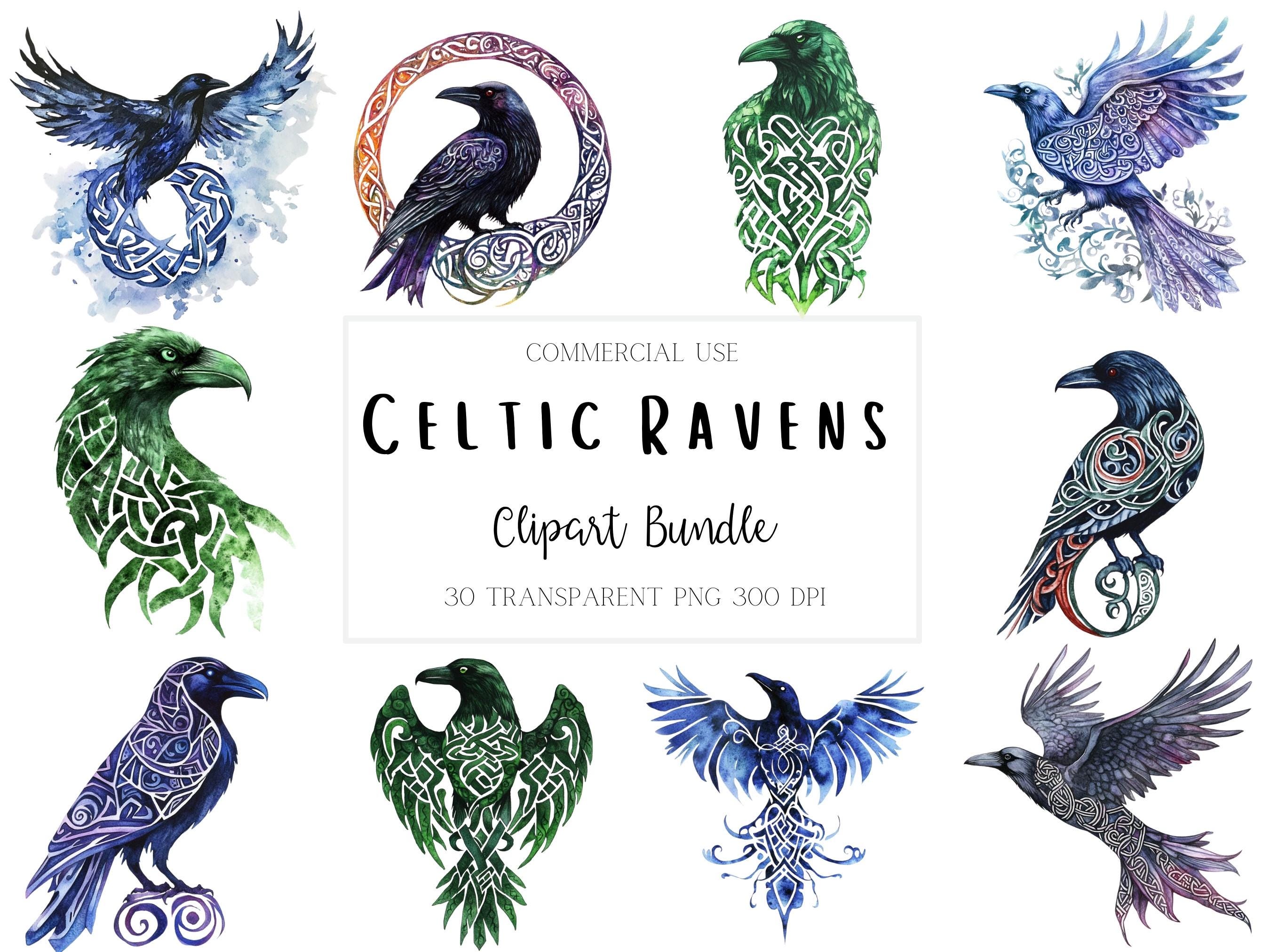 30 Celtic Raven Watercolor PNG Clipart Bundle, Celtic Inspired Raven ...