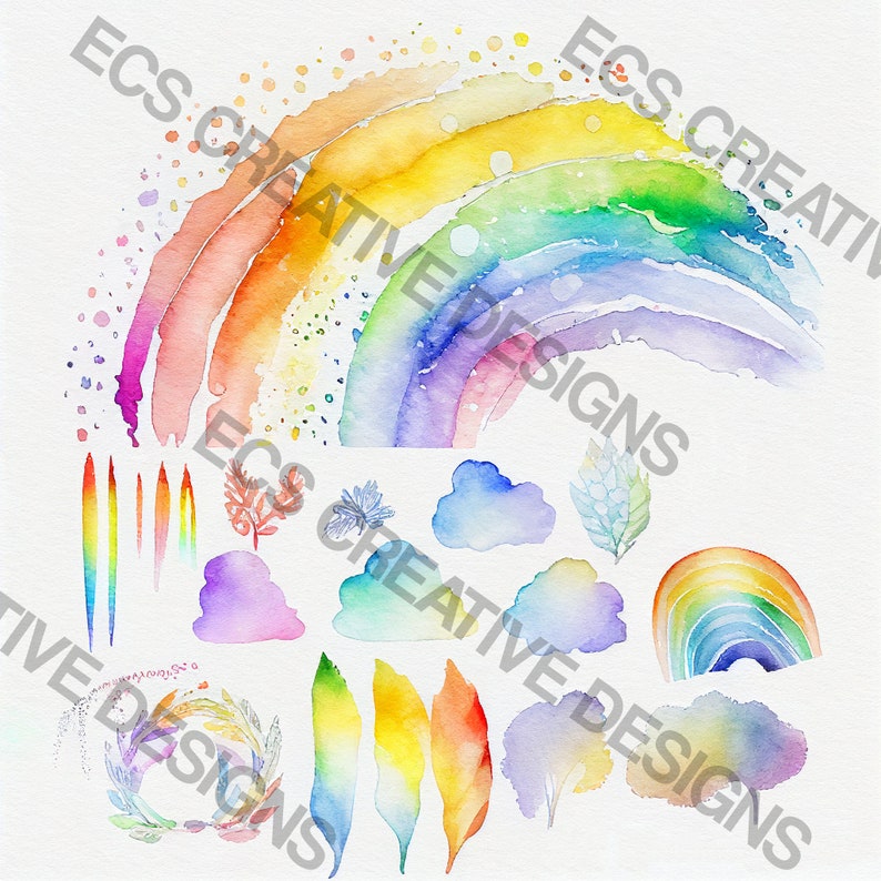 Watercolor Rainbow Clipart Bundle High Quality 300 DPI PNG - Etsy