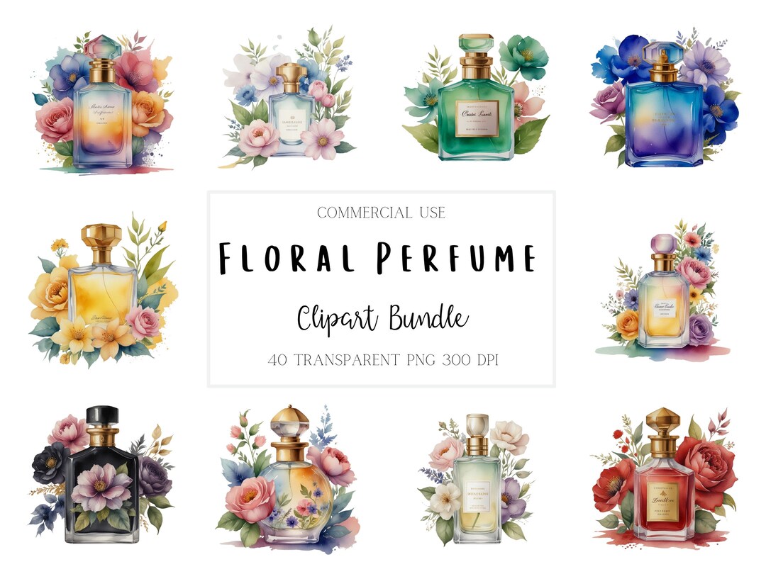 Floral Perfume Bottle Clipart Bundle, 40 High Quality Watercolor ...