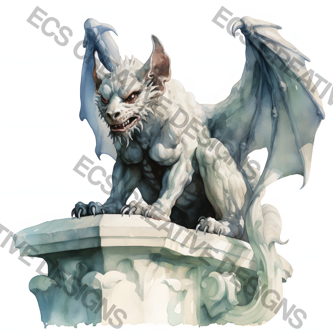 Watercolor Gargoyle Clipart, 14 PNG Gothic Gargoyle Bundle, Transparent ...