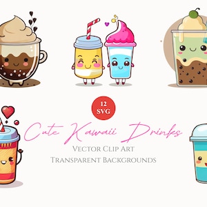 Cute Kawaii Drinks Clipart Set, Digital Download, Printable SVG & PNG ...