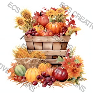 Watercolor Autumn Harvest Clipart Bundle of 26 PNG Files for Digital ...