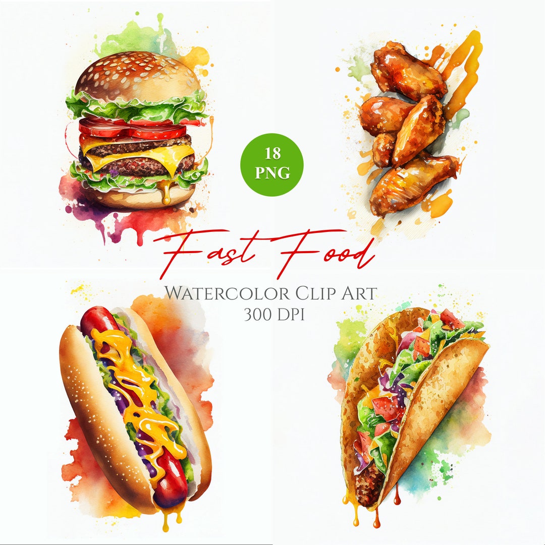 Fast Food Watercolor Clipart Bundle, Digital Download, Commercial Use ...