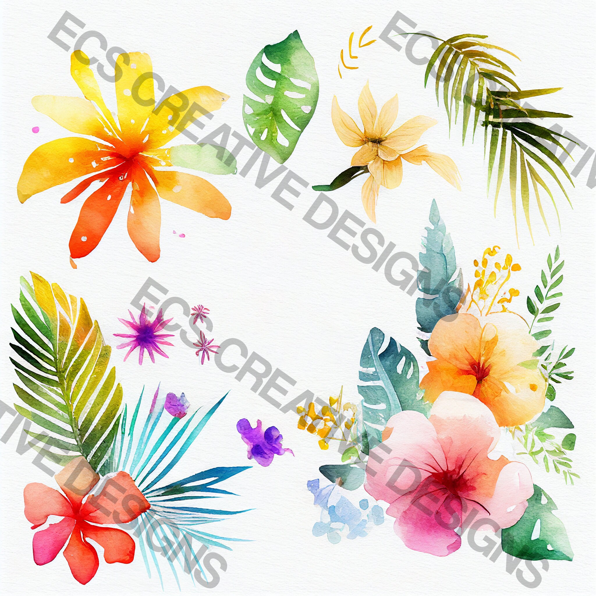 Tropical Summer Watercolor Clipart Bundle PNG Instant - Etsy