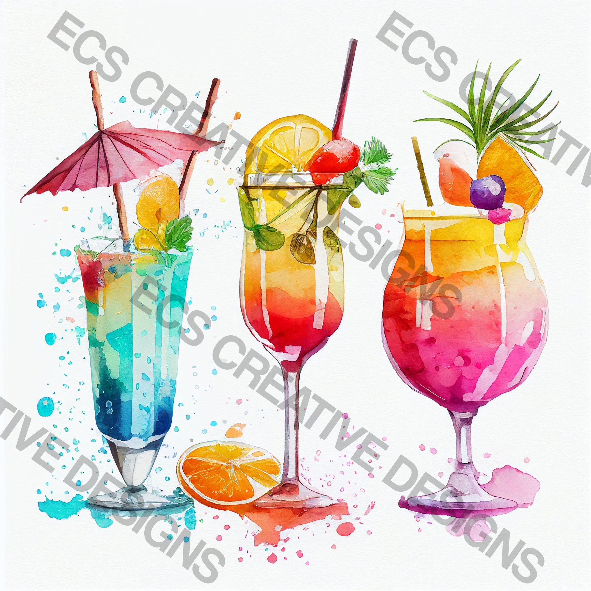 Tropical Summer Watercolor Clipart Bundle PNG Instant - Etsy