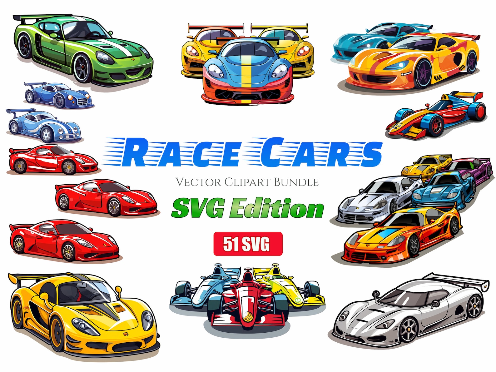 Race Car 51 SVG Clipart Bundle, Instant Digital Download, High Quality ...