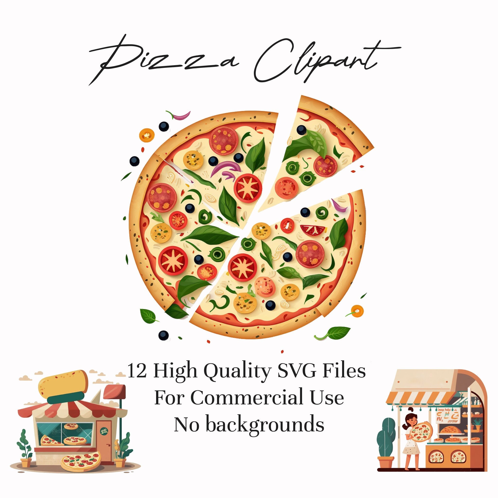 Pizza Clipart Bundle With Transparent Backgrounds, SVG, Commercial Use ...