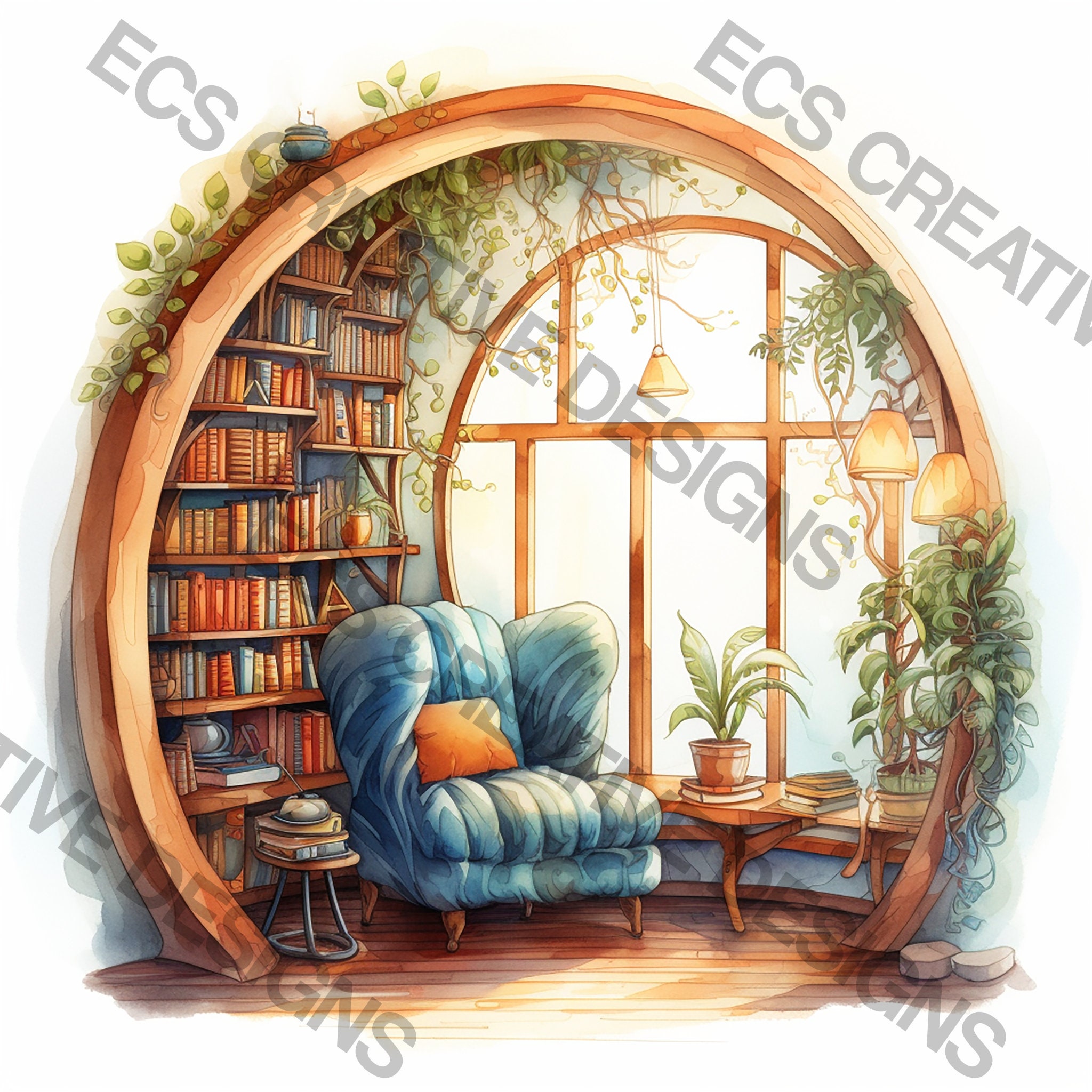 Watercolor Cosy Reading Nook Clipart Bundle, Instant Digital Download ...