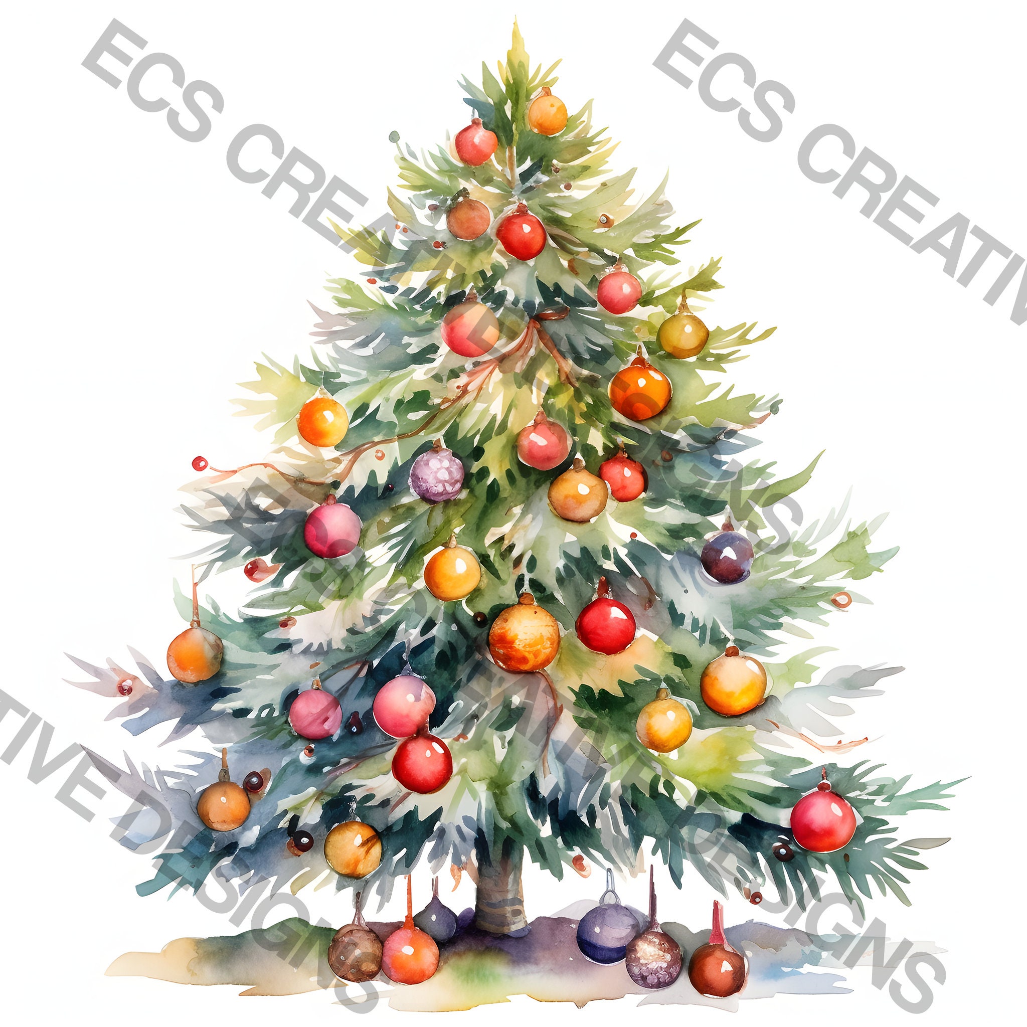 Watercolor Christmas Tree Clipart Bundle, Instant Digital Download, 12 ...