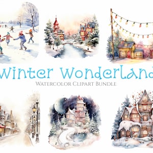 35 Watercolor Winter Wonderland Clipart Bundle, PNG Files for Digital ...