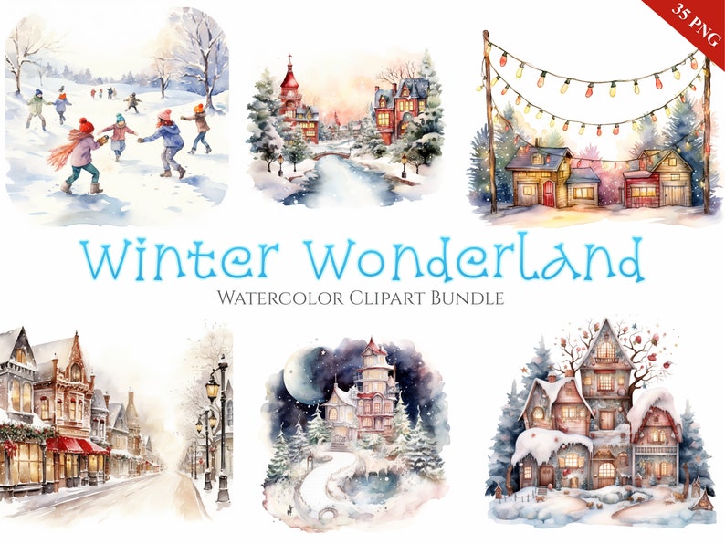 35 Watercolor Winter Wonderland Clipart Bundle, PNG Files for Digital ...