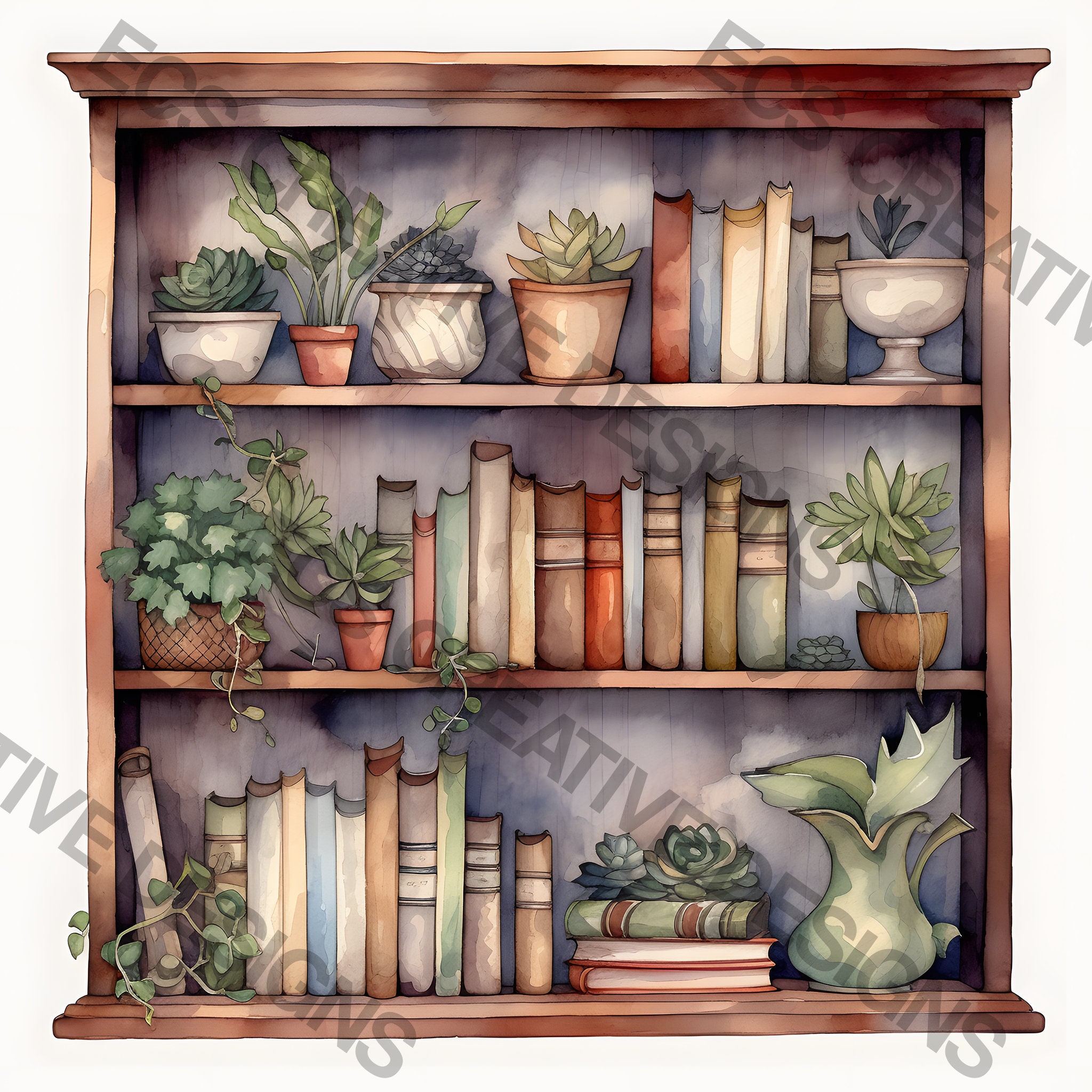 Watercolor Bookshelf Clipart Bundle, Instant Digital Download, 19 High ...