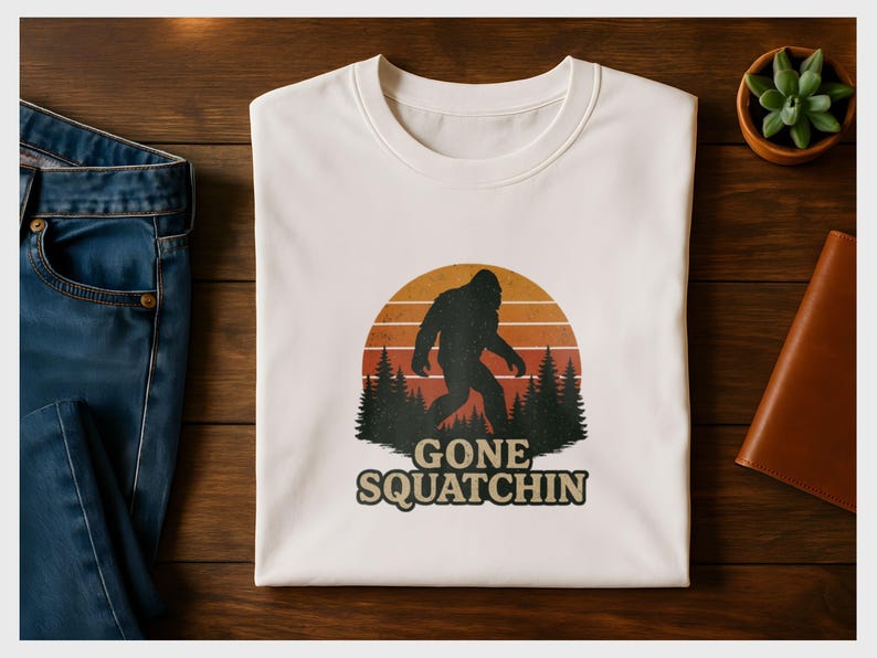 Gone Squatchin Bigfoot PNG | Vintage Sunset Sasquatch T-shirt Design ...