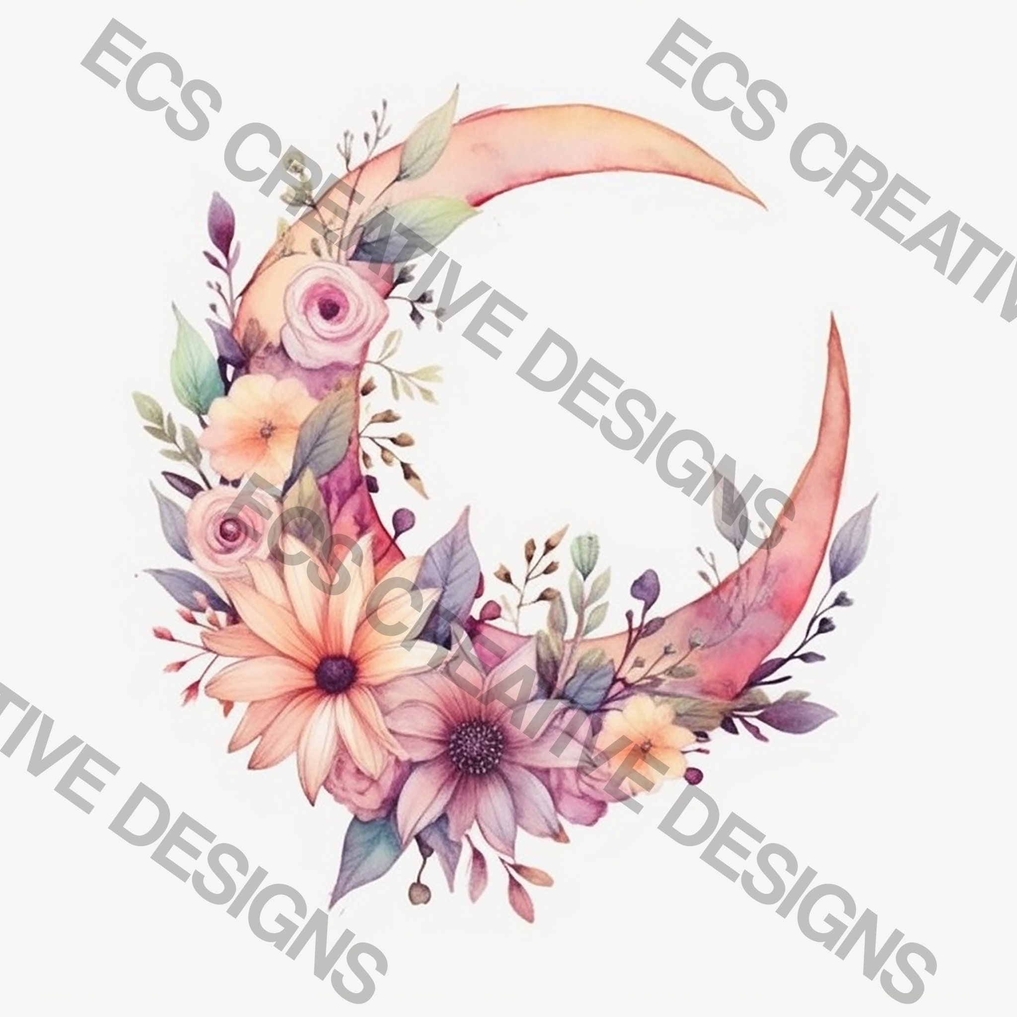 Floral Moon Watercolor Clipart Bundle, Commercial Use, Galaxy ...