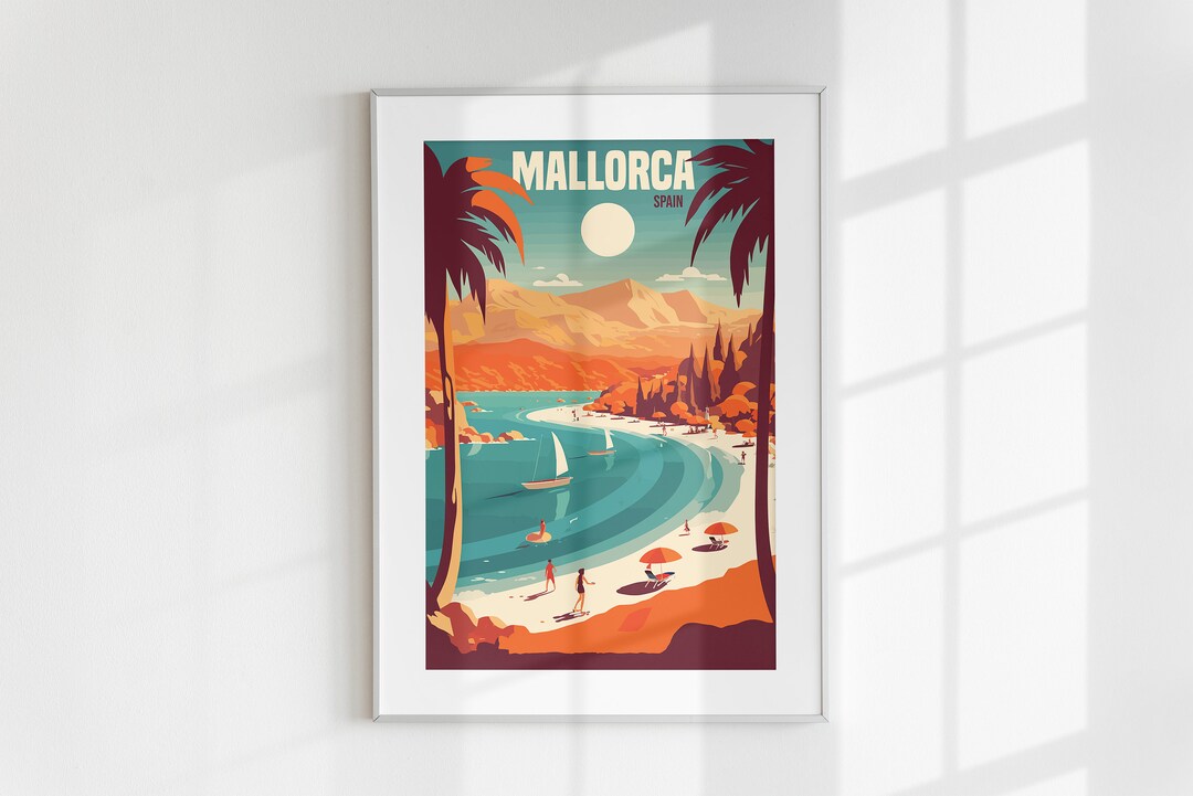 Mallorca Retro Travel Poster, Spain, Beach, Summer, Spain Travel Gift ...