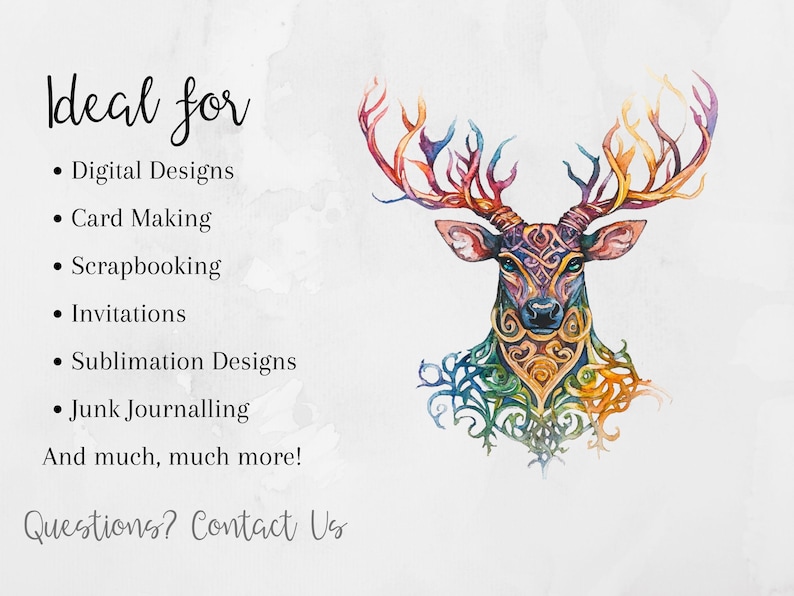 20 Celtic Stag Watercolor PNG Clipart Bundle, Celtic Inspired Deer ...