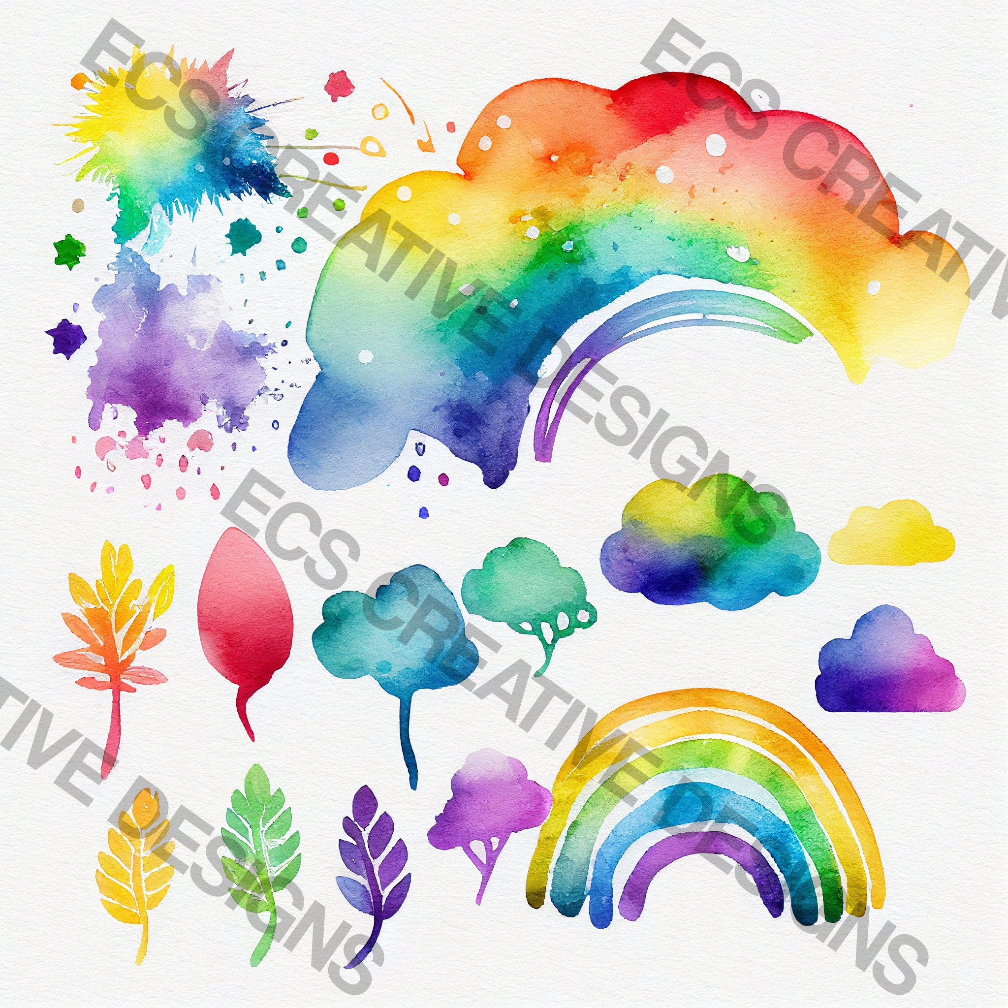 Watercolor Rainbow Clipart Bundle High Quality 300 DPI PNG - Etsy