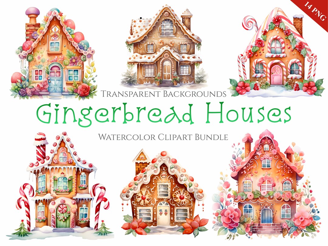 Watercolor Gingerbread House Clipart Bundle, Instant Digital Download ...