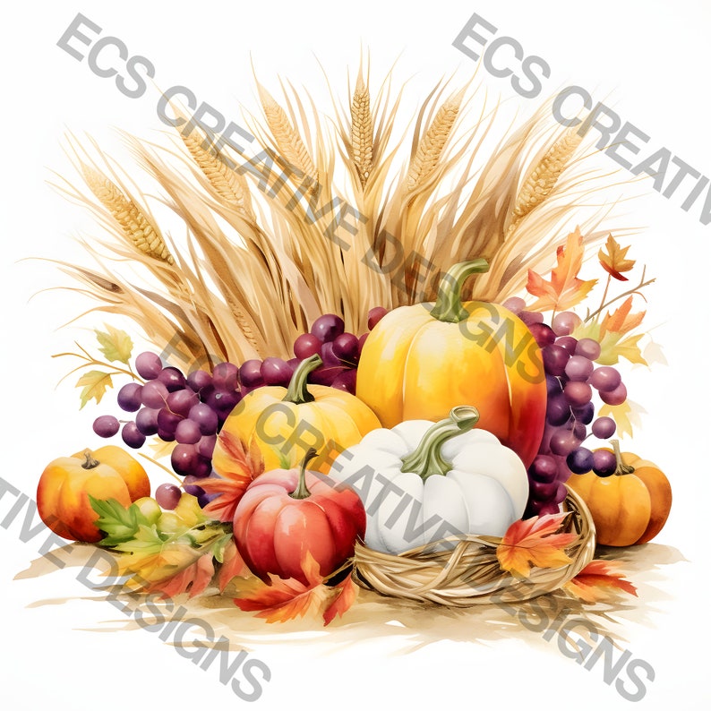 Watercolor Autumn Harvest Clipart Bundle of 26 PNG Files for Digital ...