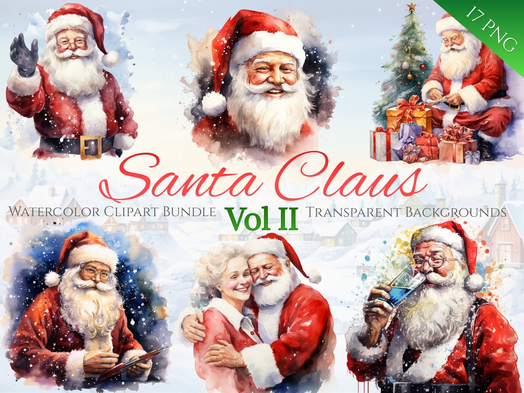 Watercolor Santa Clipart Bundle, Instant Digital Download, 17 High ...
