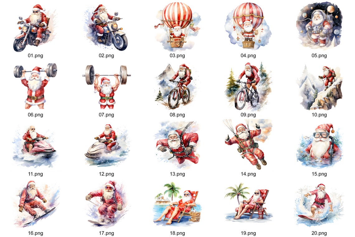 Santa Claus Vacation Clipart PNG Bundle, Digital Download for ...