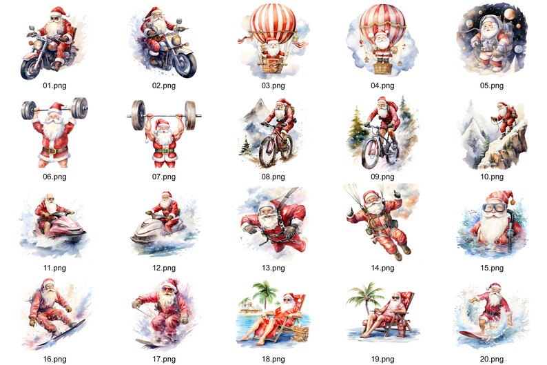 Santa Claus Vacation Clipart PNG Bundle, Digital Download for ...