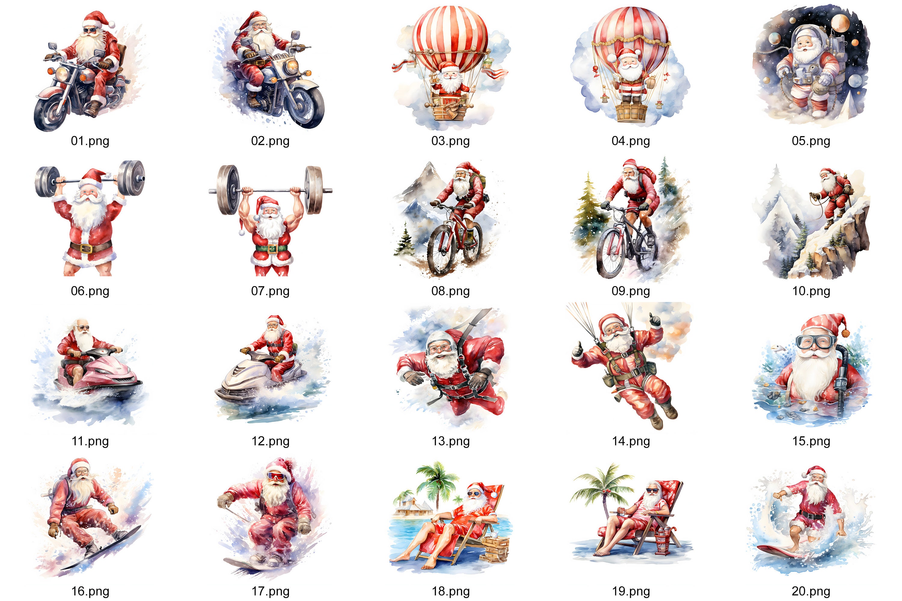 Santa Claus Vacation Clipart PNG Bundle, Digital Download for ...