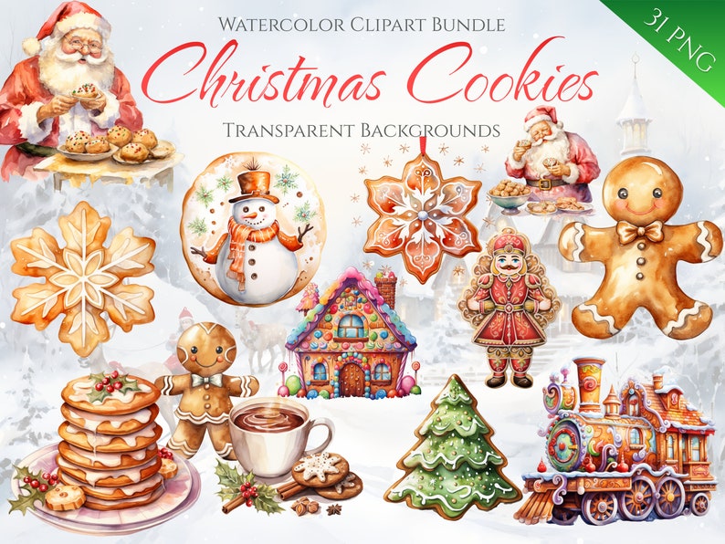 Christmas Cookie Watercolor Clipart Bundle Instant Digital - Etsy