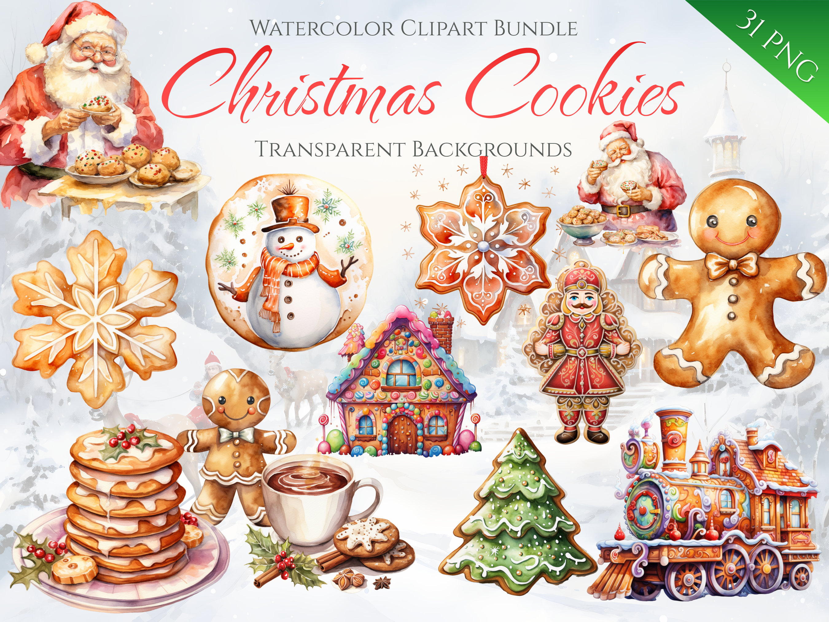Christmas Cookie Watercolor Clipart Bundle, Instant Digital Download ...