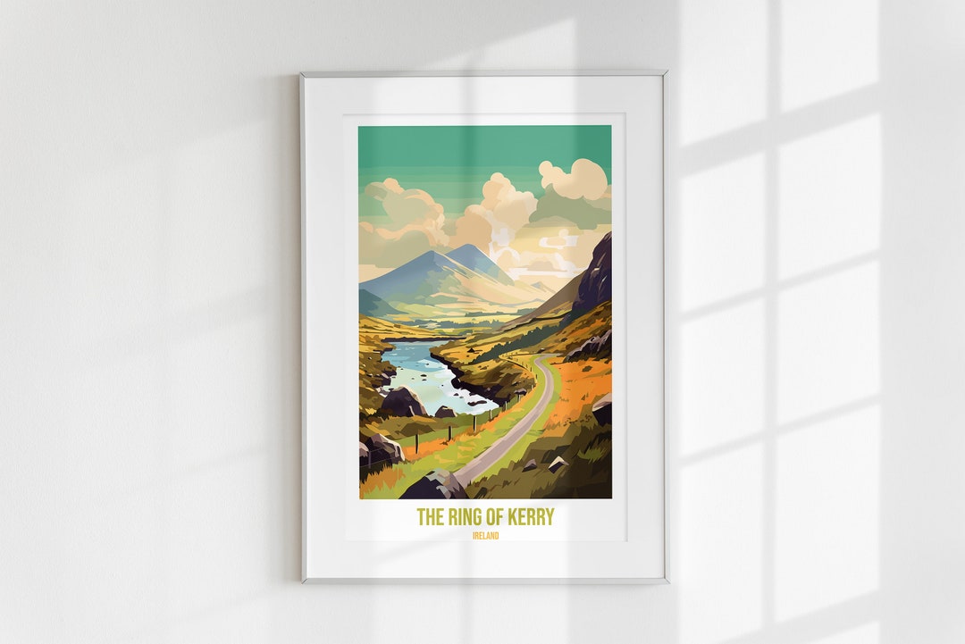 The Ring of Kerry Retro Travel Poster, Ireland, Summer Landscape ...