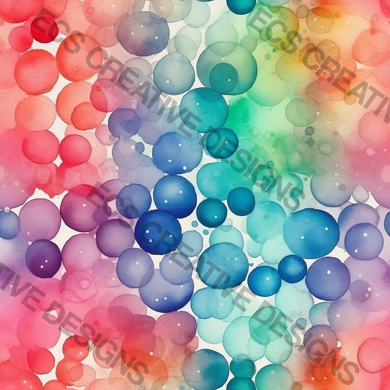 Watercolor Bubbles Digital Paper, Seamless Pattern, Commercial Use ...