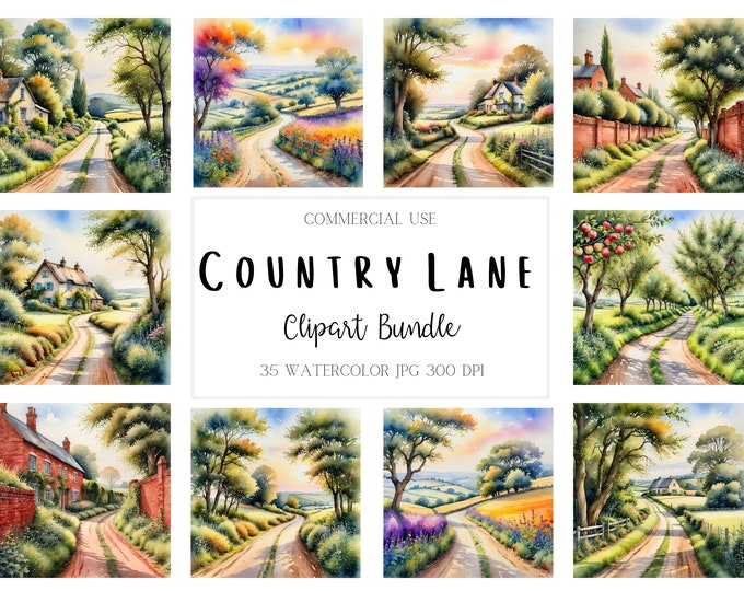 Country Lane Printable Clipart Set of 8 High-resolution PNG Images ...