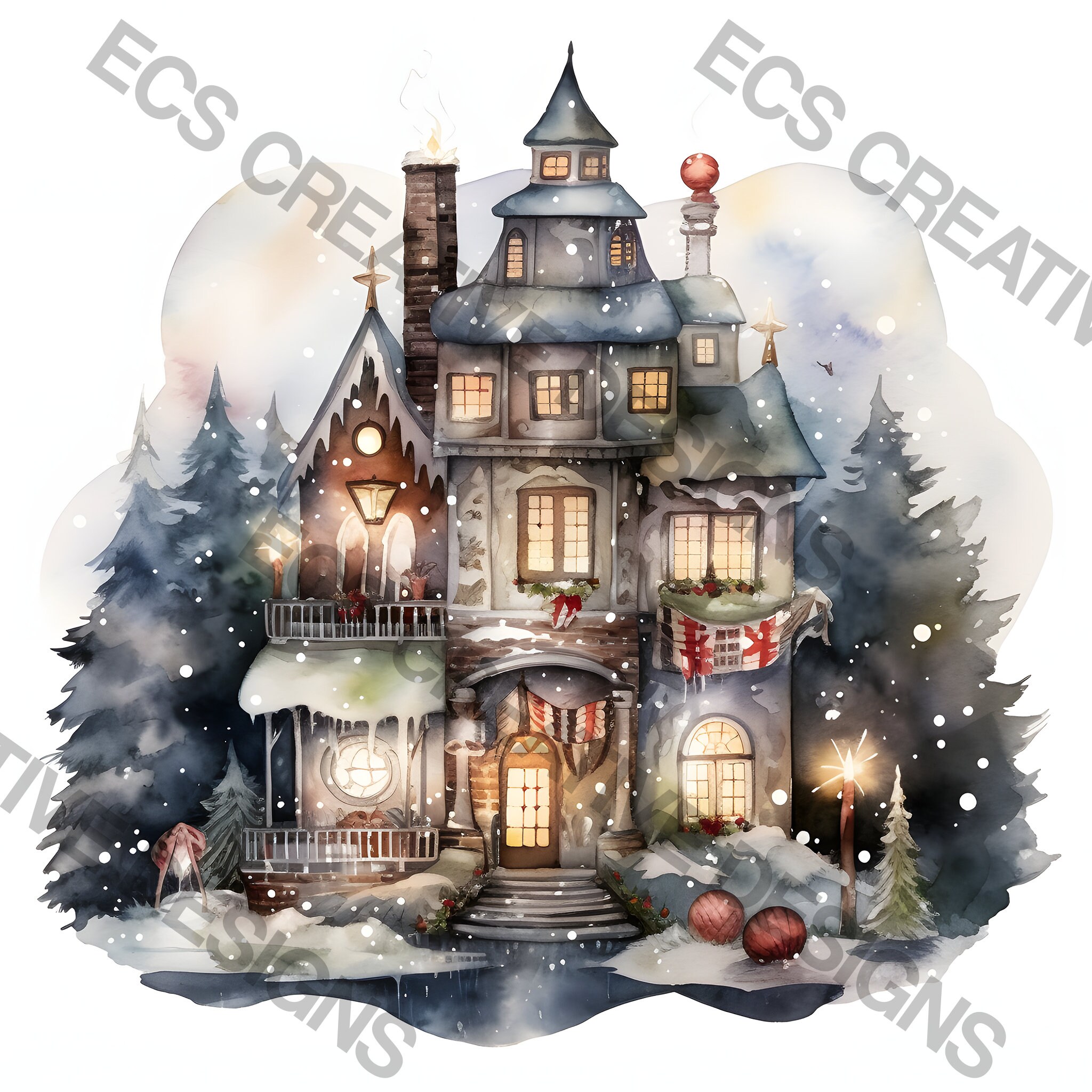 Watercolor Winter Wonderland Clipart Bundle of 35 PNG Files for Digital ...