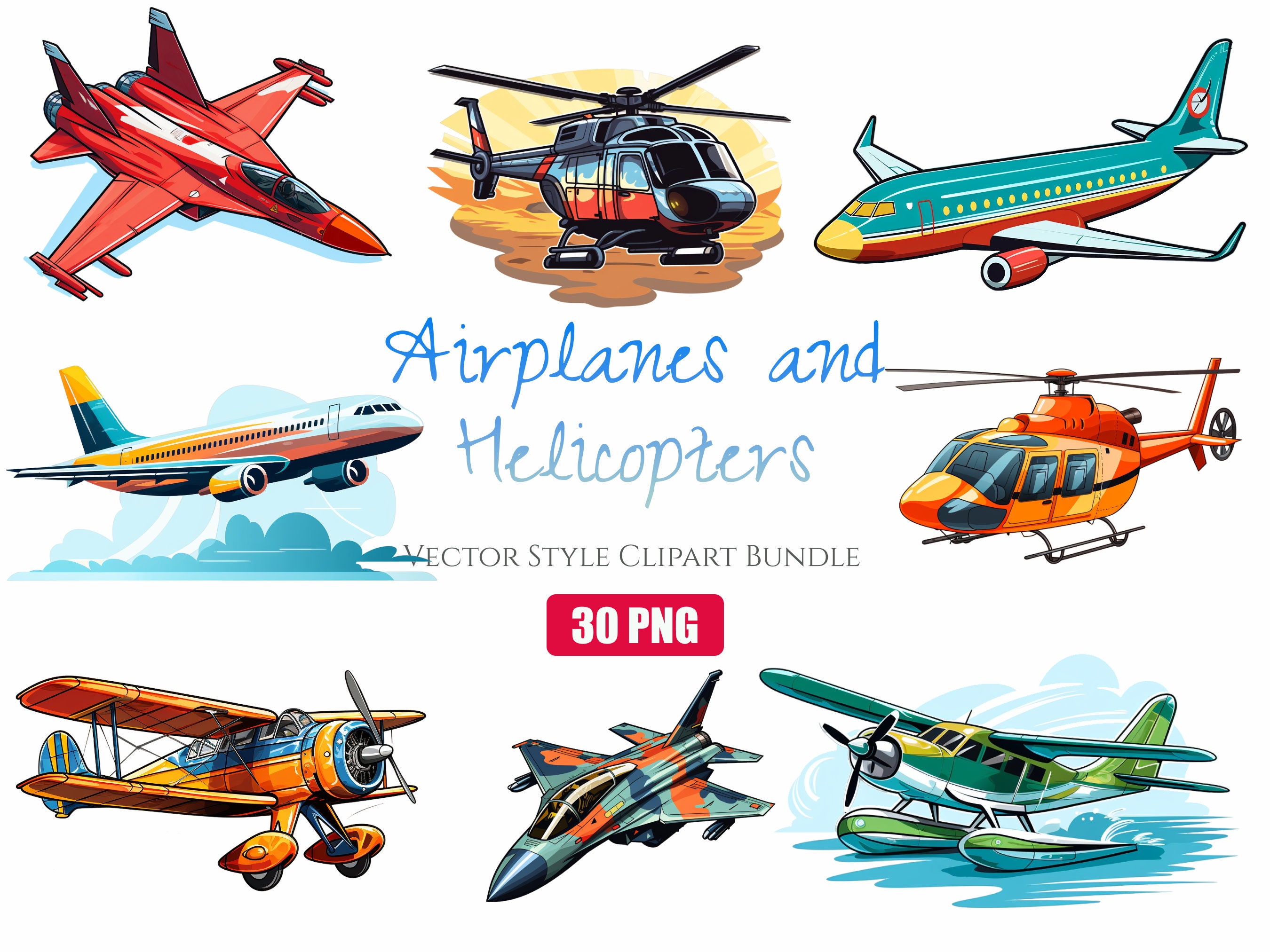 Airplane and Helicopter 30 PNG Clipart Bundle, Instant Digital Download ...