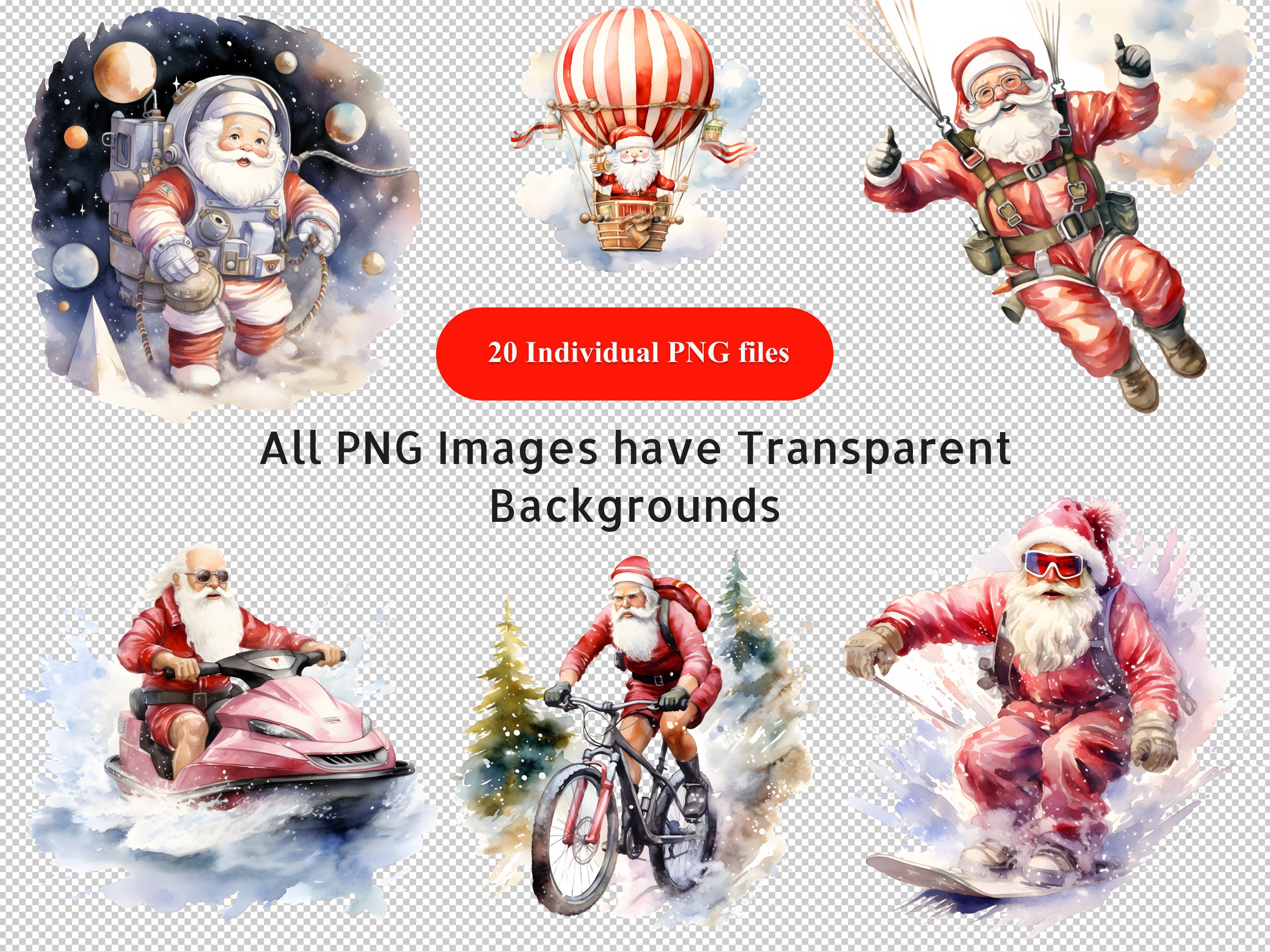 Santa Claus Vacation Clipart PNG Bundle, Digital Download for ...