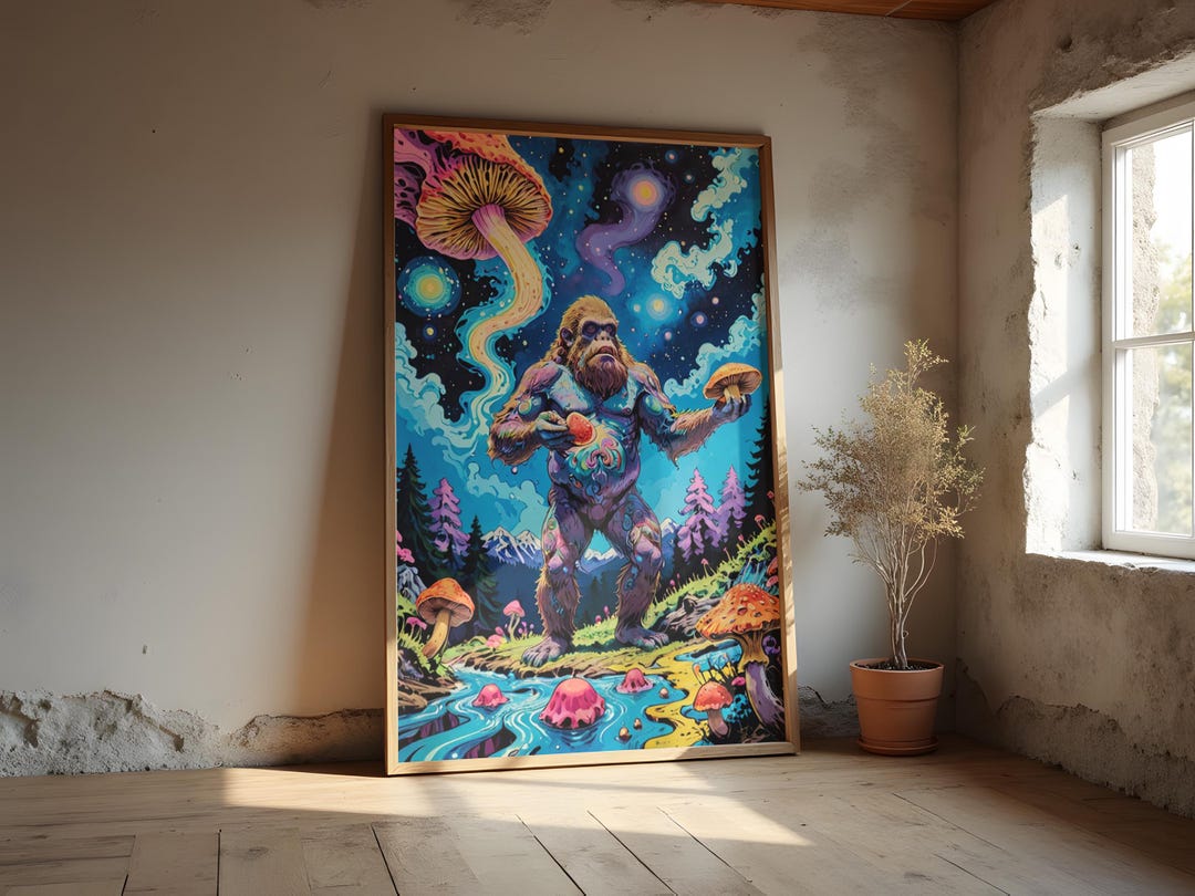 Psychedelic Bigfoot Printable Wall Art, Trendy Sasquatch Dorm Room ...