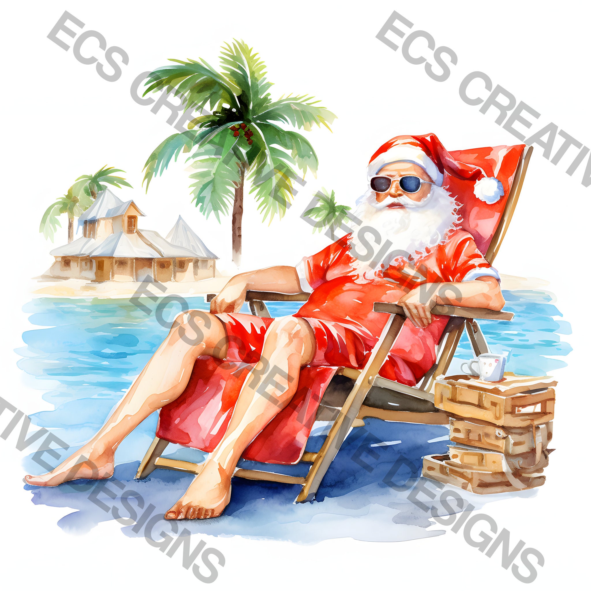 Santa Claus Vacation Clipart PNG Bundle, Digital Download for ...