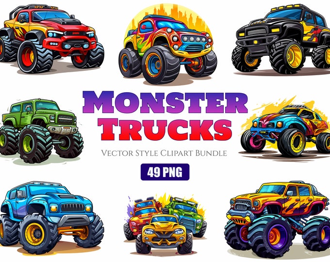 Digital Clipart - Monster Trucks for Scrapbooking, Invitations, Paper ...