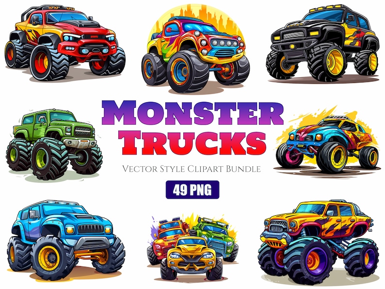 Monster Truck 49 PNG Clipart Bundle, Instant Digital Download, High ...