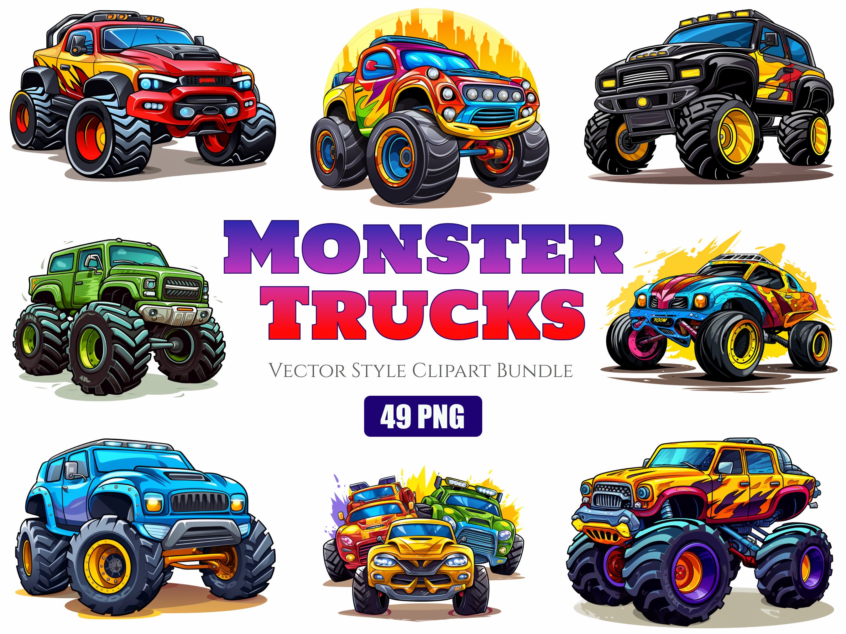 Monster Truck 49 PNG Clipart Bundle, Instant Digital Download, High ...