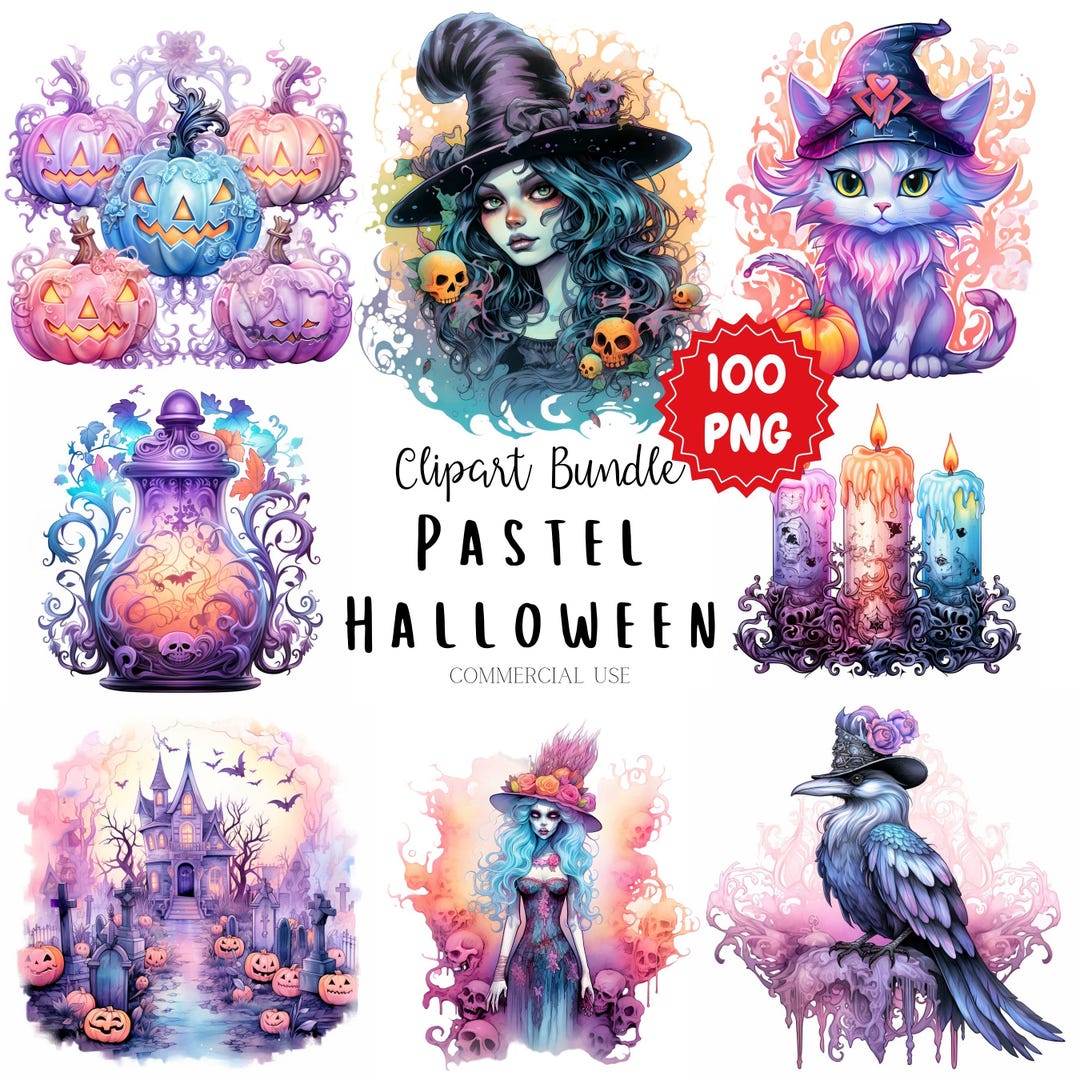 100 Pastel Halloween Cute Clipart Bundle, Transparent Spooky Halloween ...