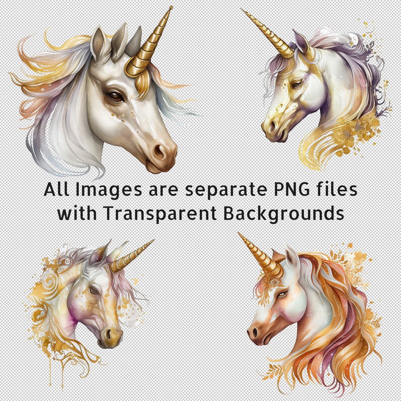 Unicorn Watercolor Clipart Bundle Transparent - Etsy
