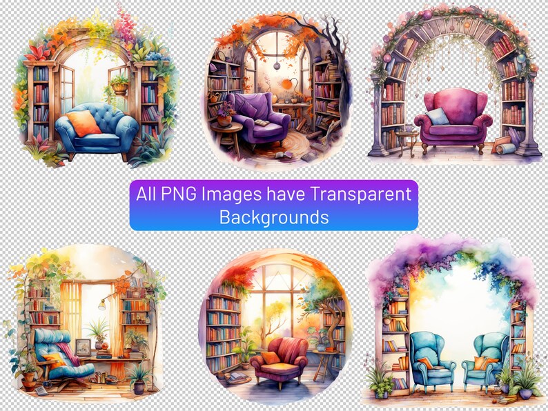 Watercolor Cosy Reading Nook Clipart Bundle, Instant Digital Download ...