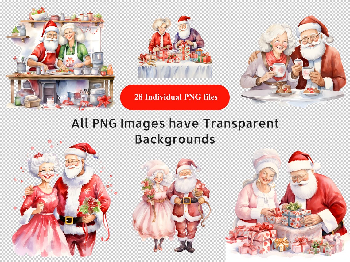 Santa & Mrs Claus Clipart Bundle, Digital Download for Commercial Use ...