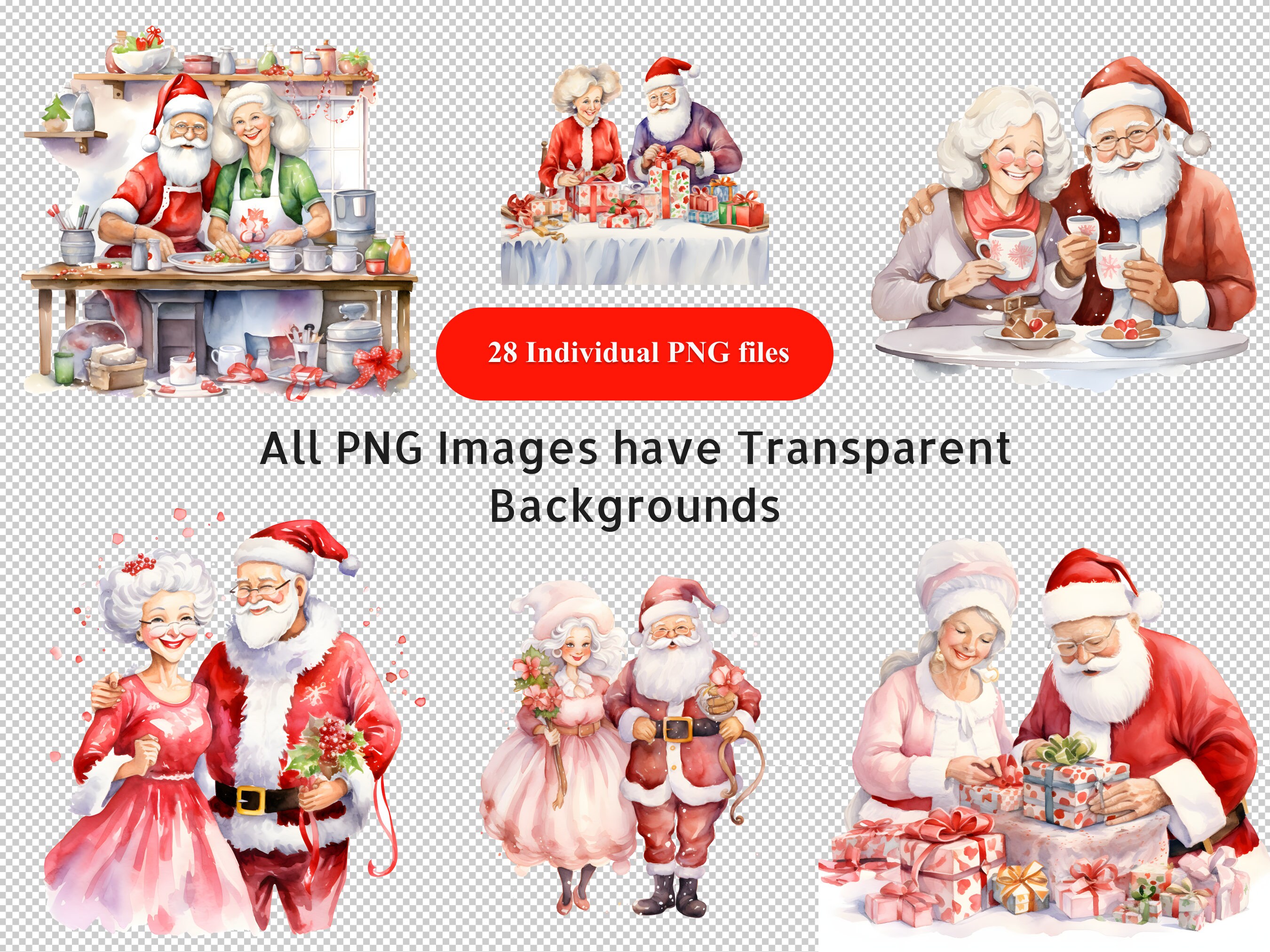 Santa & Mrs Claus Clipart Bundle, Digital Download for Commercial Use ...