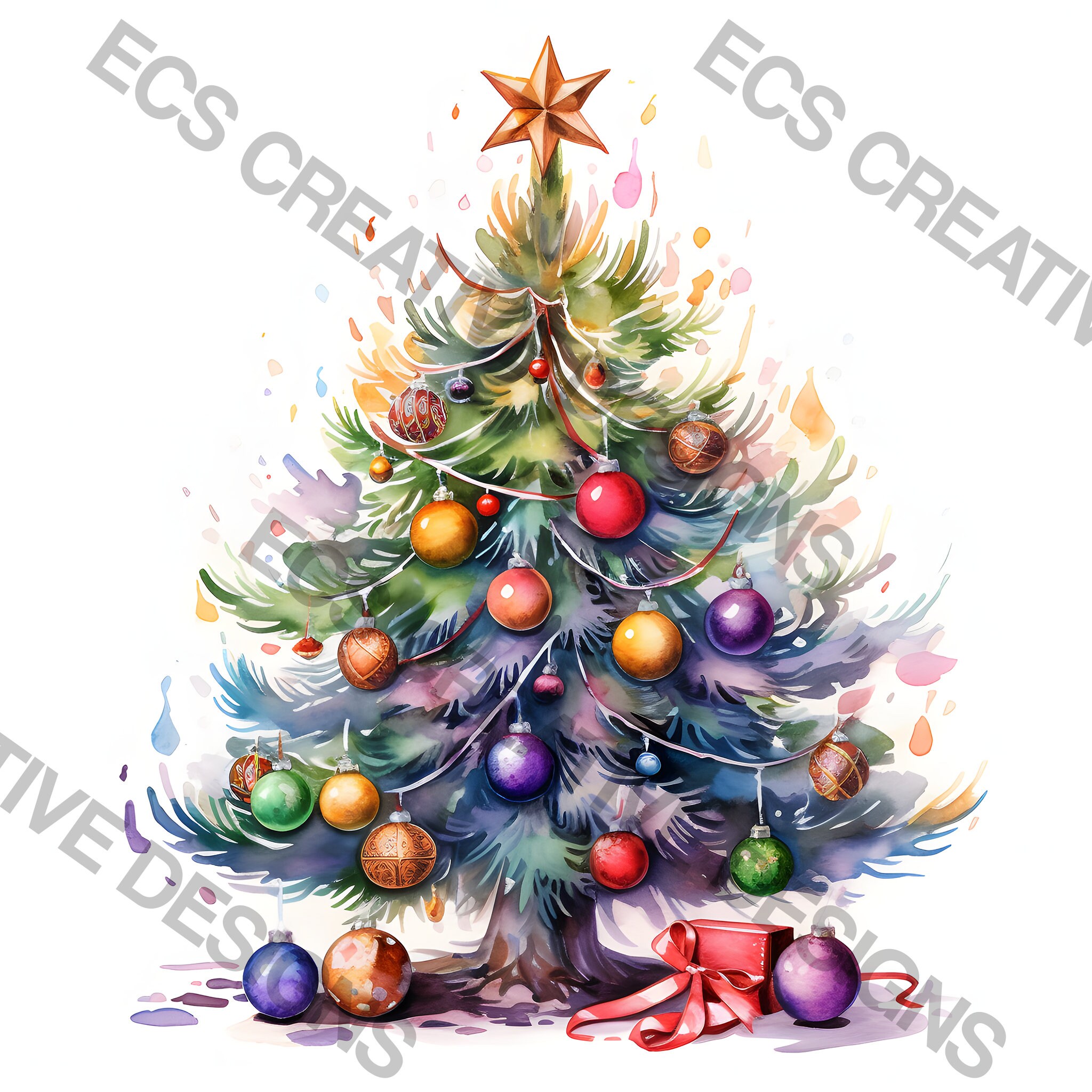 Watercolor Christmas Tree Clipart Bundle, Instant Digital Download, 12 ...