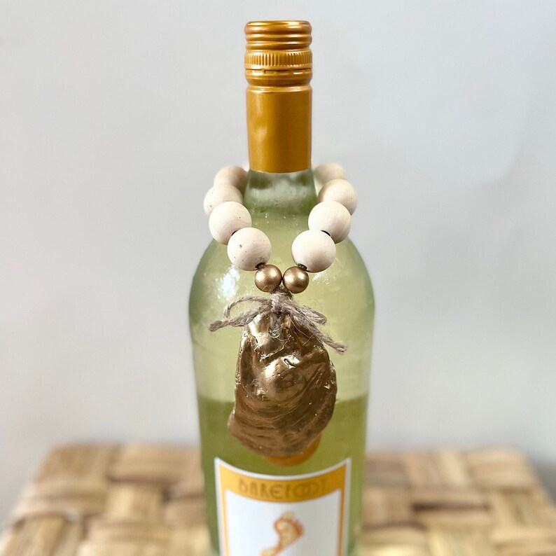 Oyster Shell Wine Bottle Charm for Beach House Decor Blue and White ...