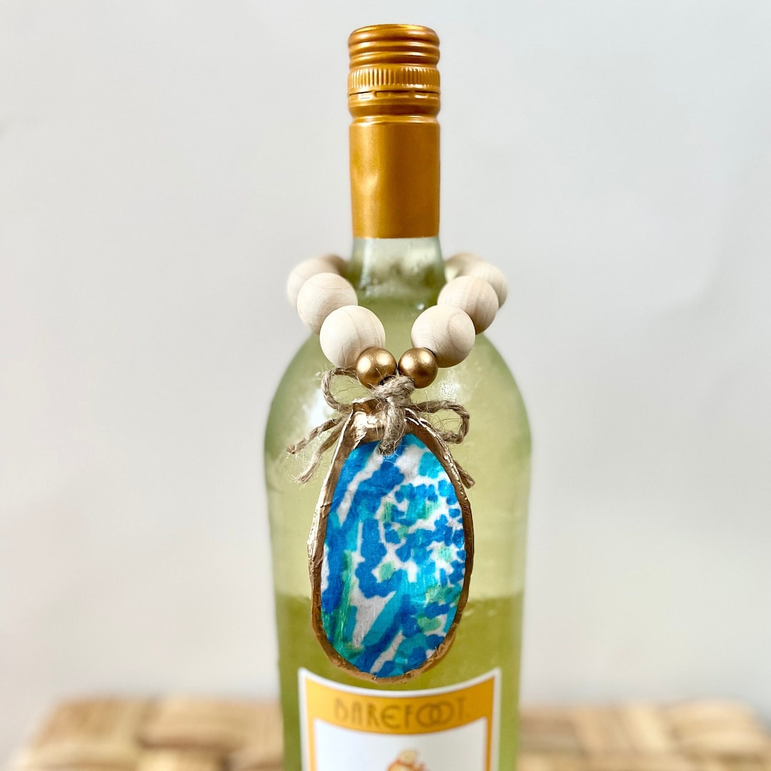 Oyster Shell Wine Bottle Charm for Beach House Decor Blue and Green ...