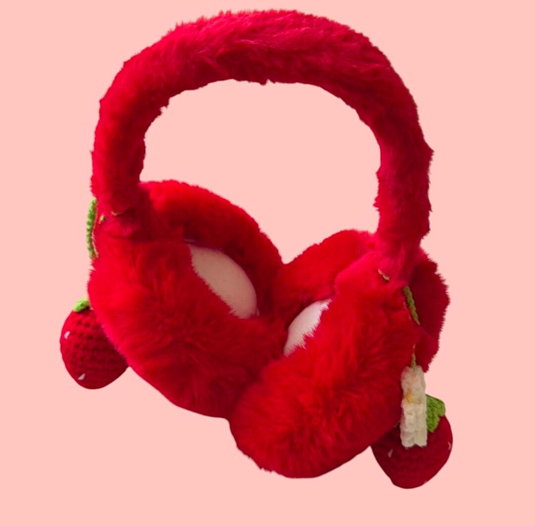 Cute Strawberry Ear Muffs - Cozy, Fuzzy Winter Warmers , Red , Cottage ...
