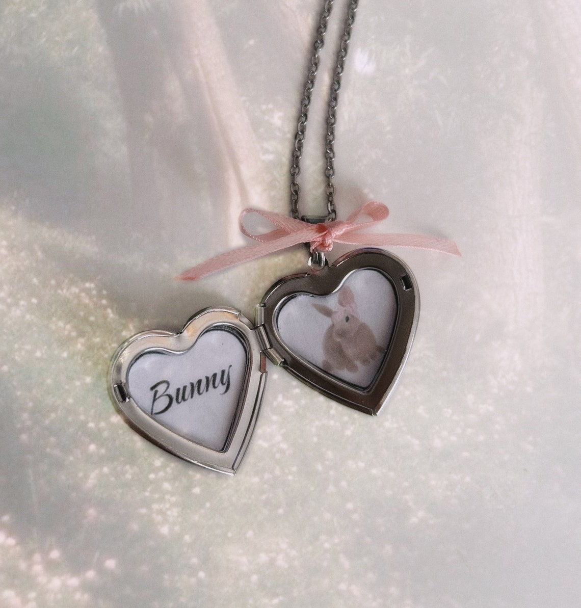 Bunny Heart Pedant Locket Necklace Silver Color Coquette - Etsy